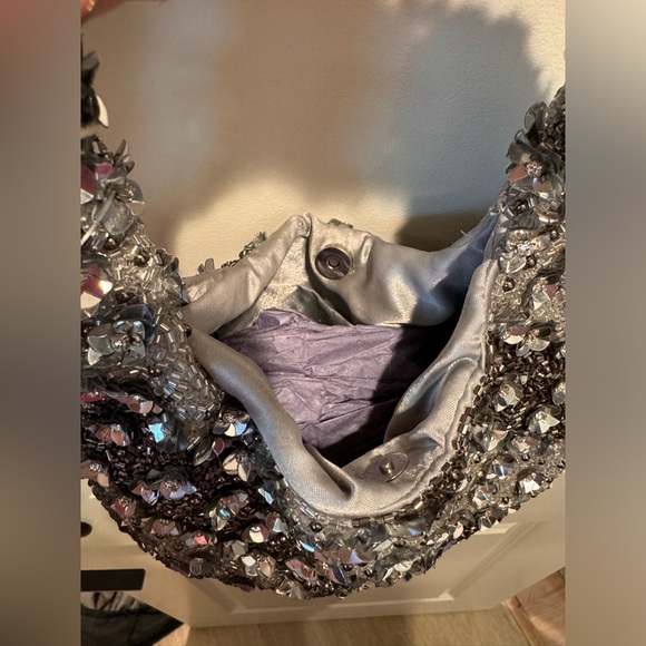 Zara | Bags | Viral Handmade Metallic Silver Flower Sequin Beaded ...